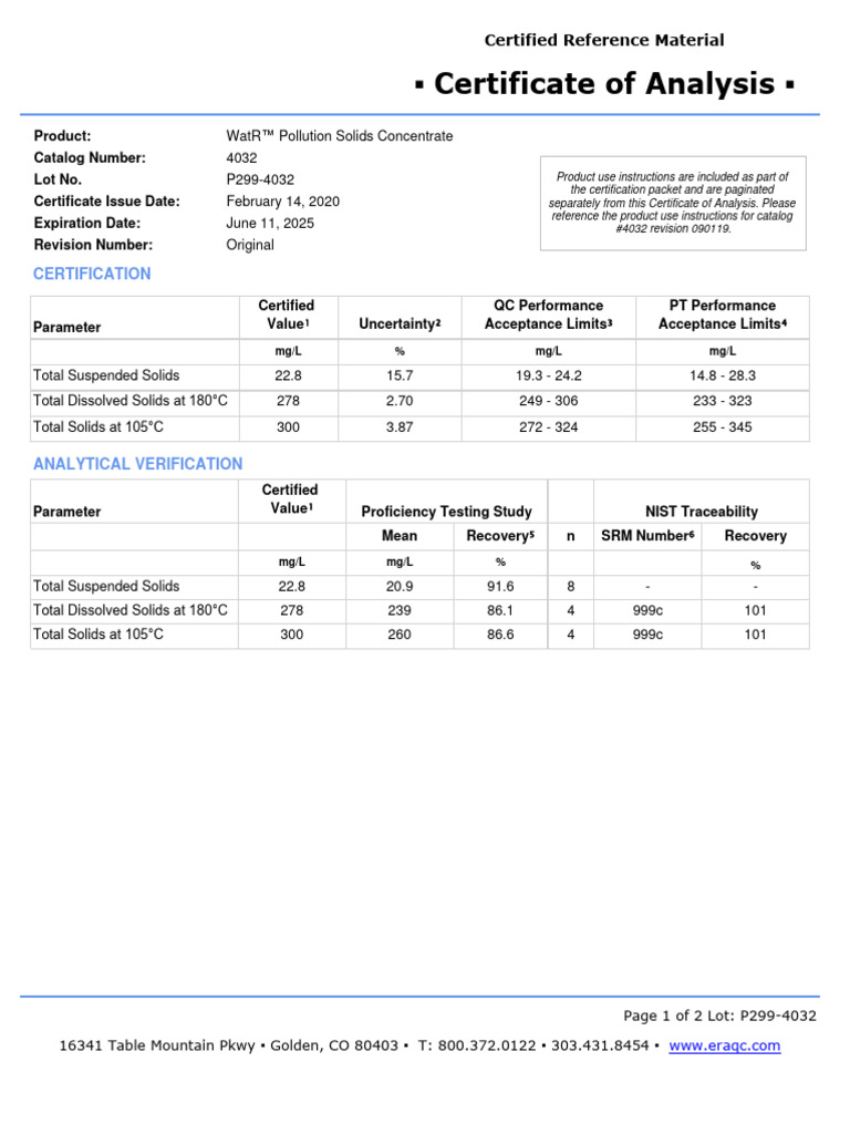 Certificate of Analysis : Certification | PDF | Physical Sciences ...