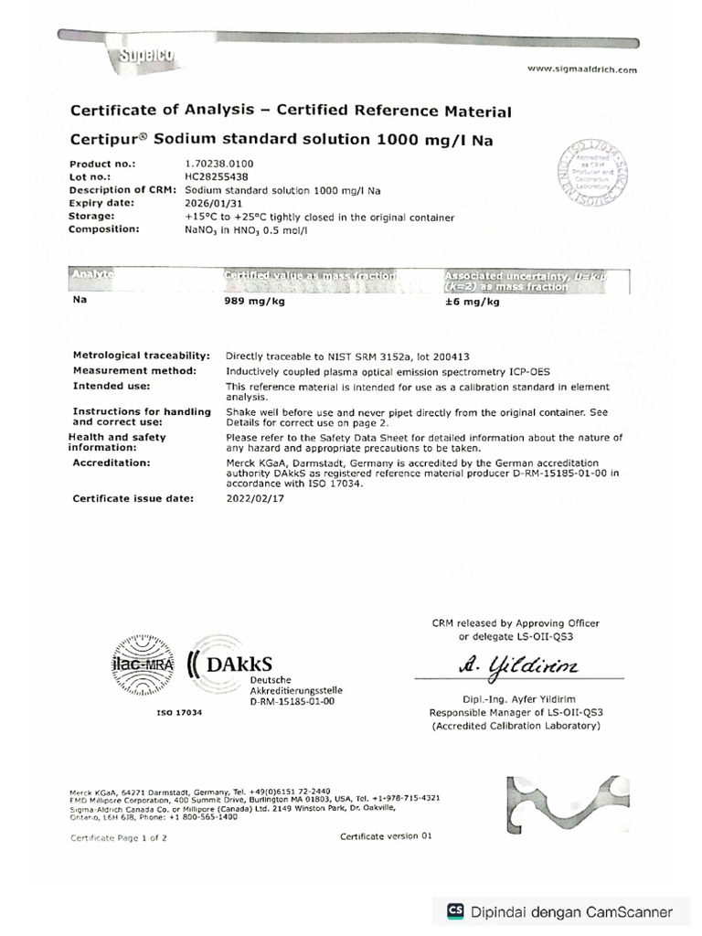 Sodium Standart Solution | PDF