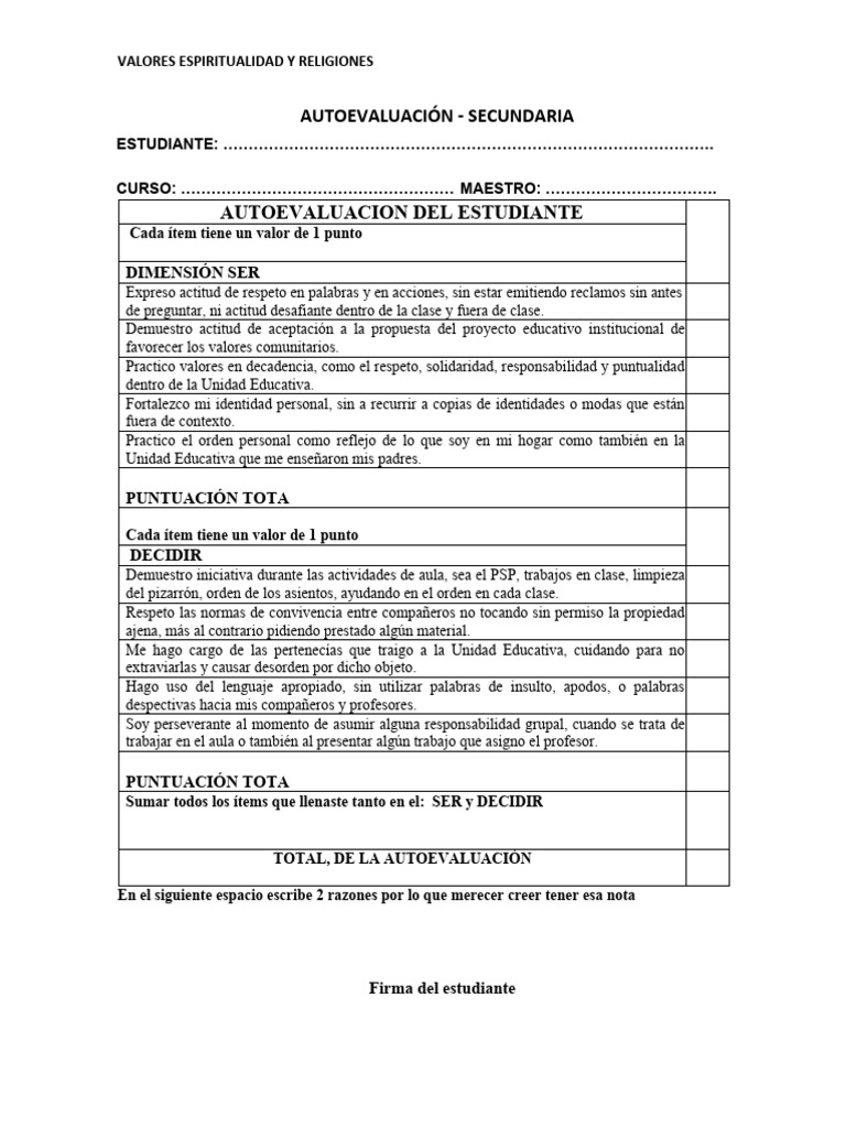 Autoevaluación Secundaria 2023 | PDF