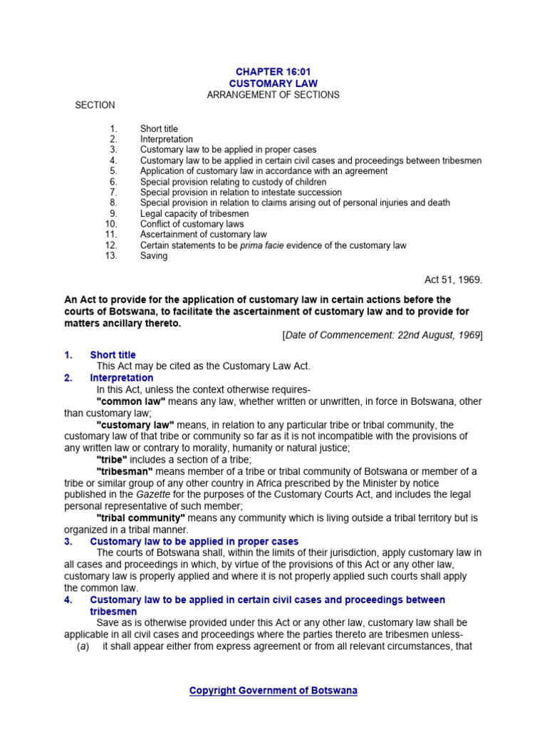 Customary Law Act-1 | Download Free PDF | Common Law | Justice