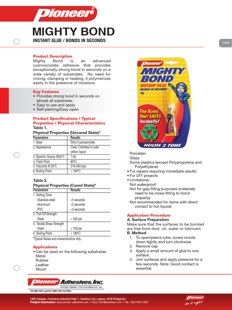 TDS Pioneer-Mighty-Bond 022019 | PDF | Adhesive | Materials