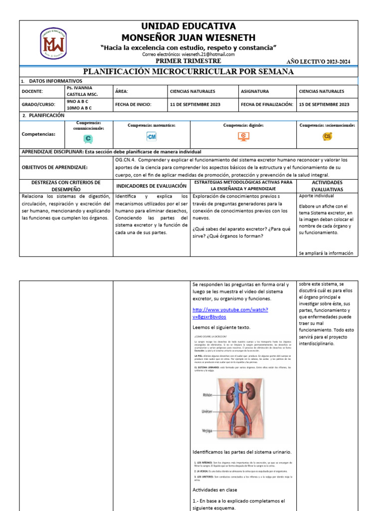 Ciencias Naturales Semana 21 PLANIFICACION SEMANAL - UEMJW | PDF ...