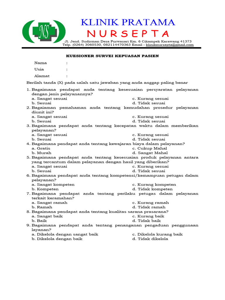 Kuesioner Keluhan Pasien | PDF
