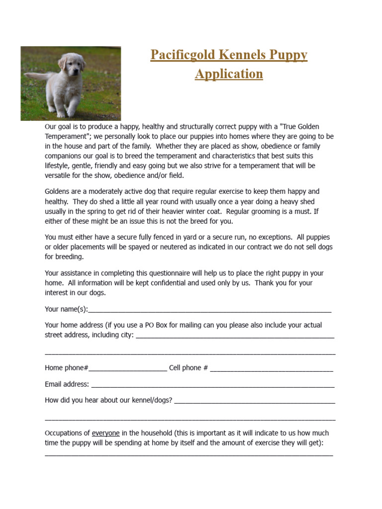 Puppy Application Golden Retrievers 2023 | PDF | Dog Breeds | Dogs