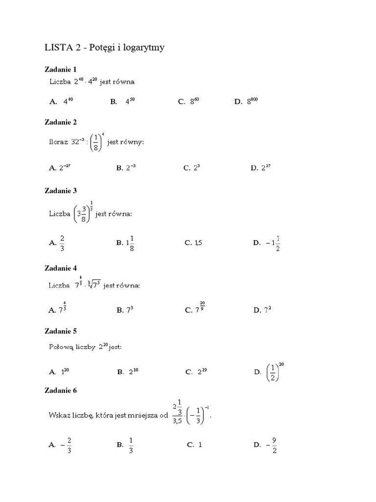 Potegi I Logarytmy | PDF