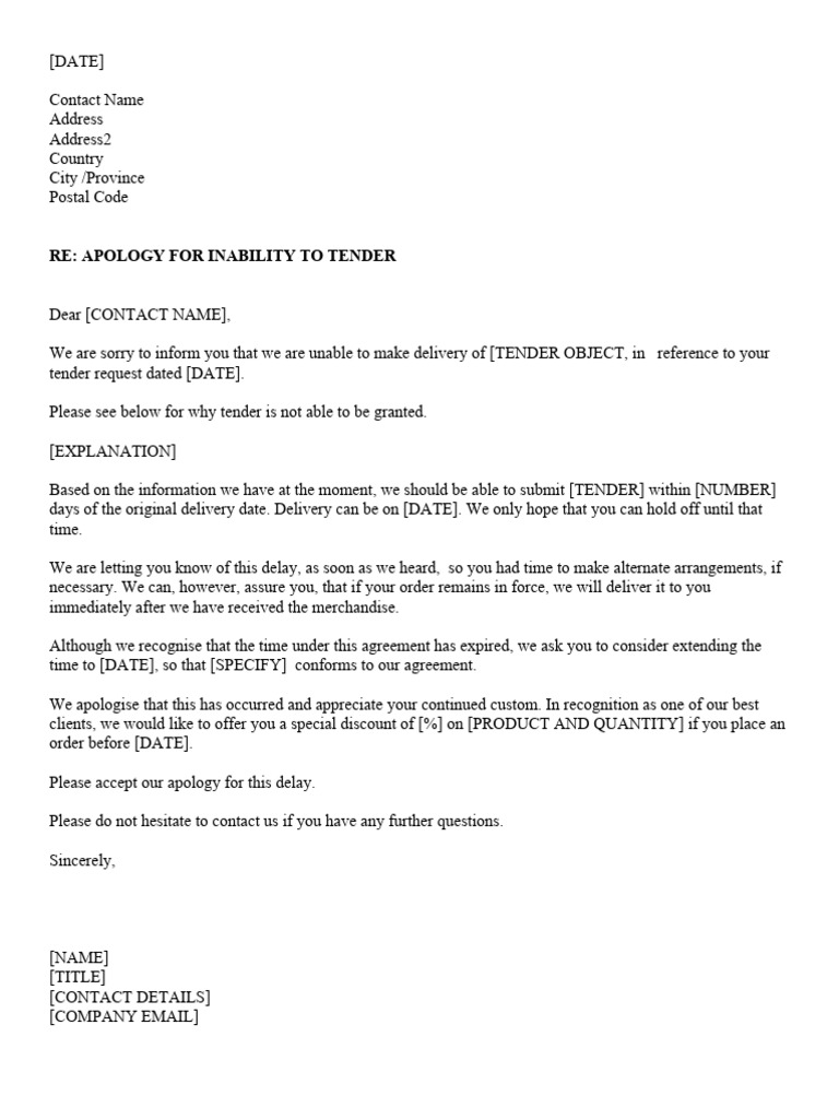 Apology for Tender Inability | PDF