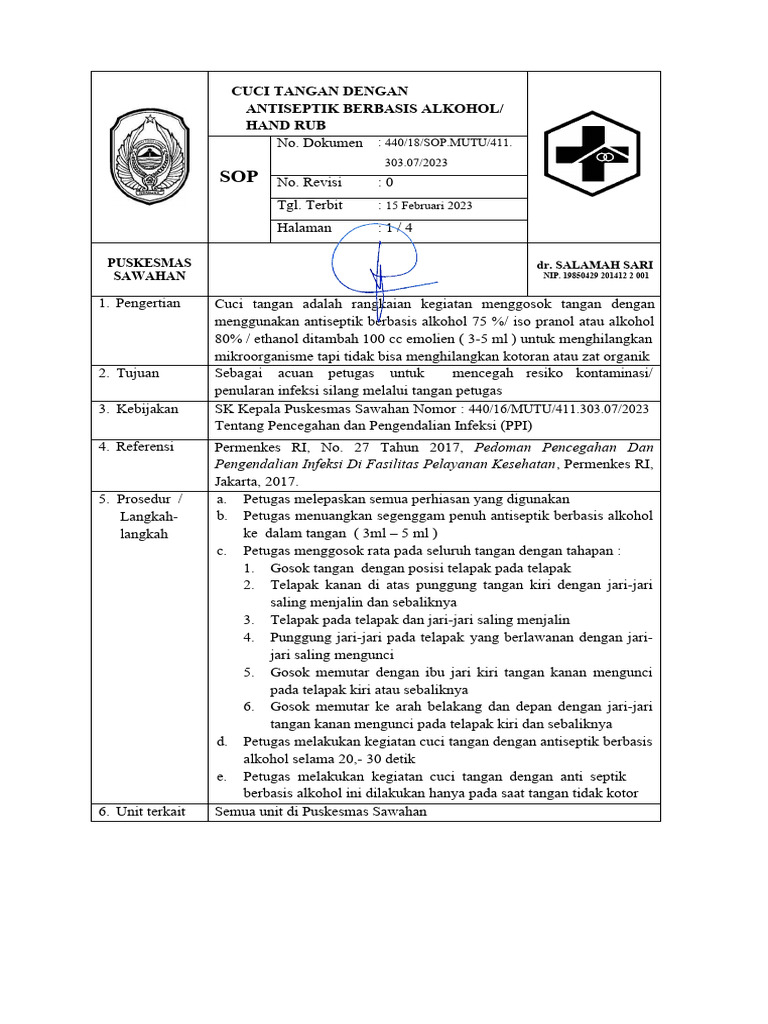 SOP Cuci Tangan Berbasis Alkohol Dan Hand Rub | PDF | Kesehatan Holistik