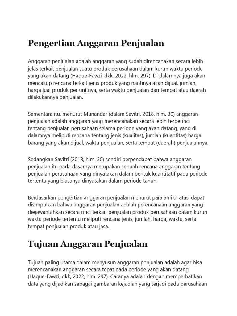 Pengertian Anggaran Penjualan | PDF