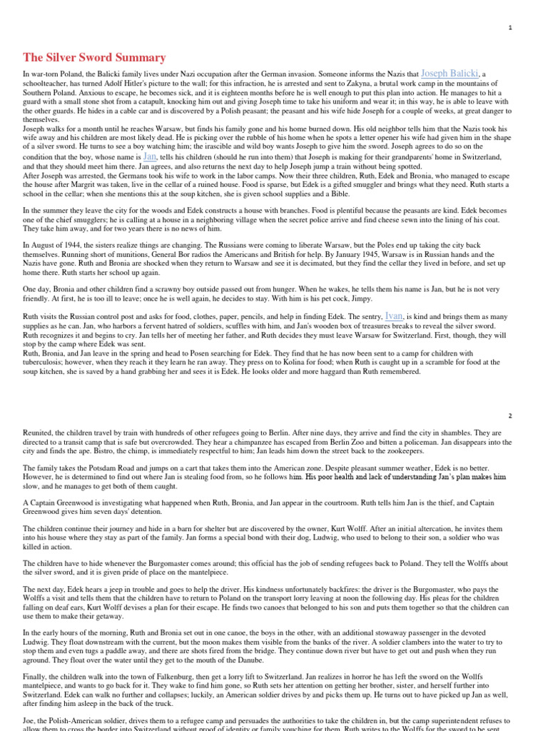 The-Silver-Sword-Summary 1 To 11 | PDF