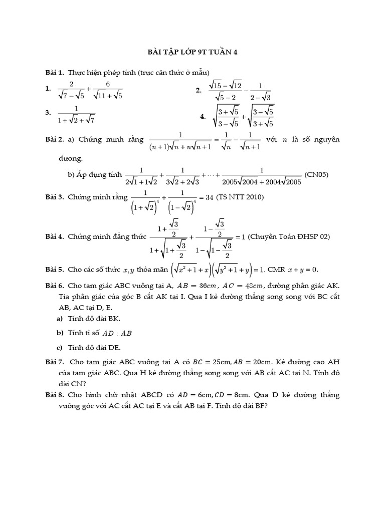 Bai Tap Lop 9T Tuan 4 | PDF