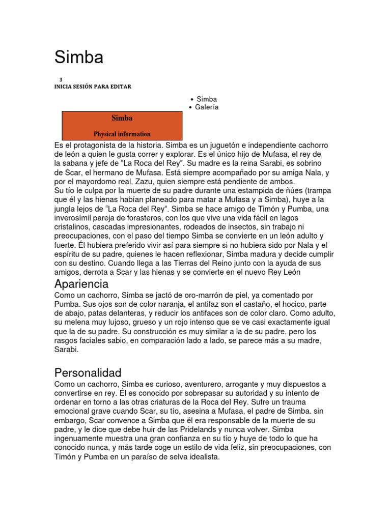 La Historia 90 Del Simba | PDF