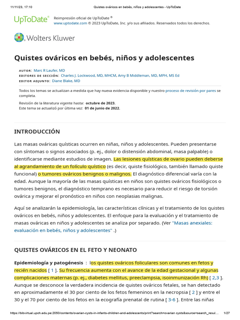 Quistes Ováricos en Bebés, Niños y Adolescentes - UpToDate | PDF ...