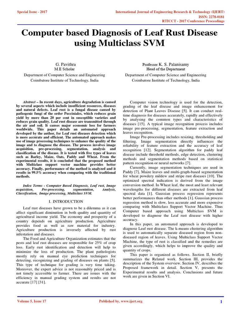 Computer Based Diagnosis of Leaf Rust Disease Using Multiclass SVM ... Computer Based Diagnosis of Leaf Rust Disease Using Multiclass SVM ...