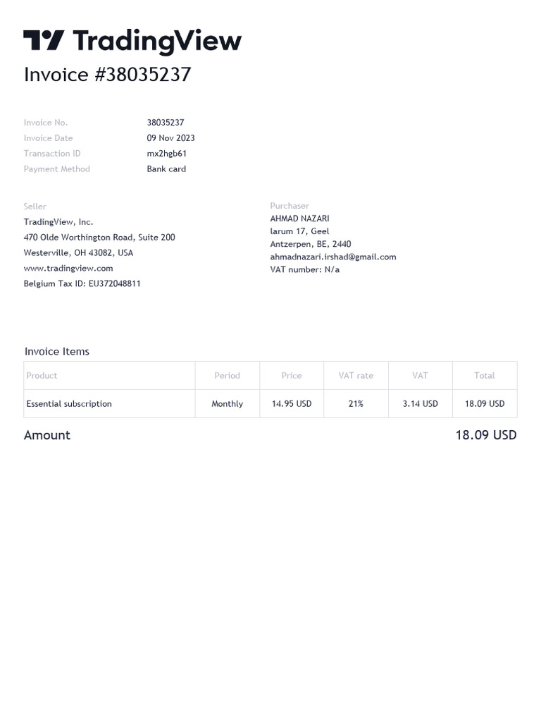 TradingView Invoice #38035237 | PDF