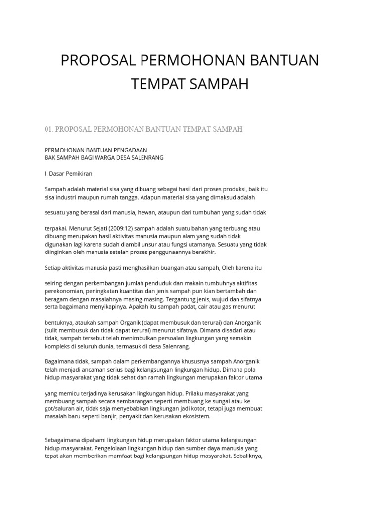 Proposal Permohonan Bantuan Tempat Sampah | PDF Proposal Permohonan Bantuan Tempat Sampah | PDF