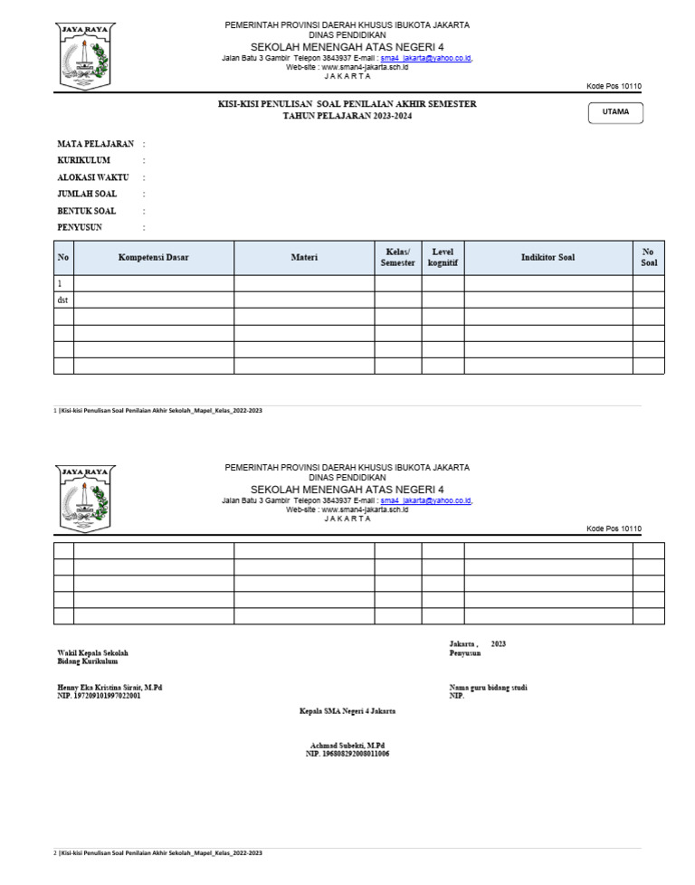Kisi - Mapel - Kelas - Nama Guru | PDF