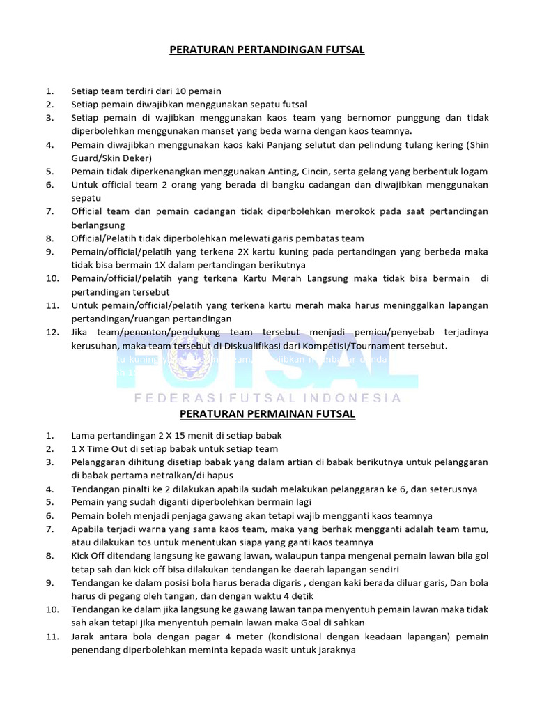 Peraturan Pertandingan Futsal Terbaru | PDF