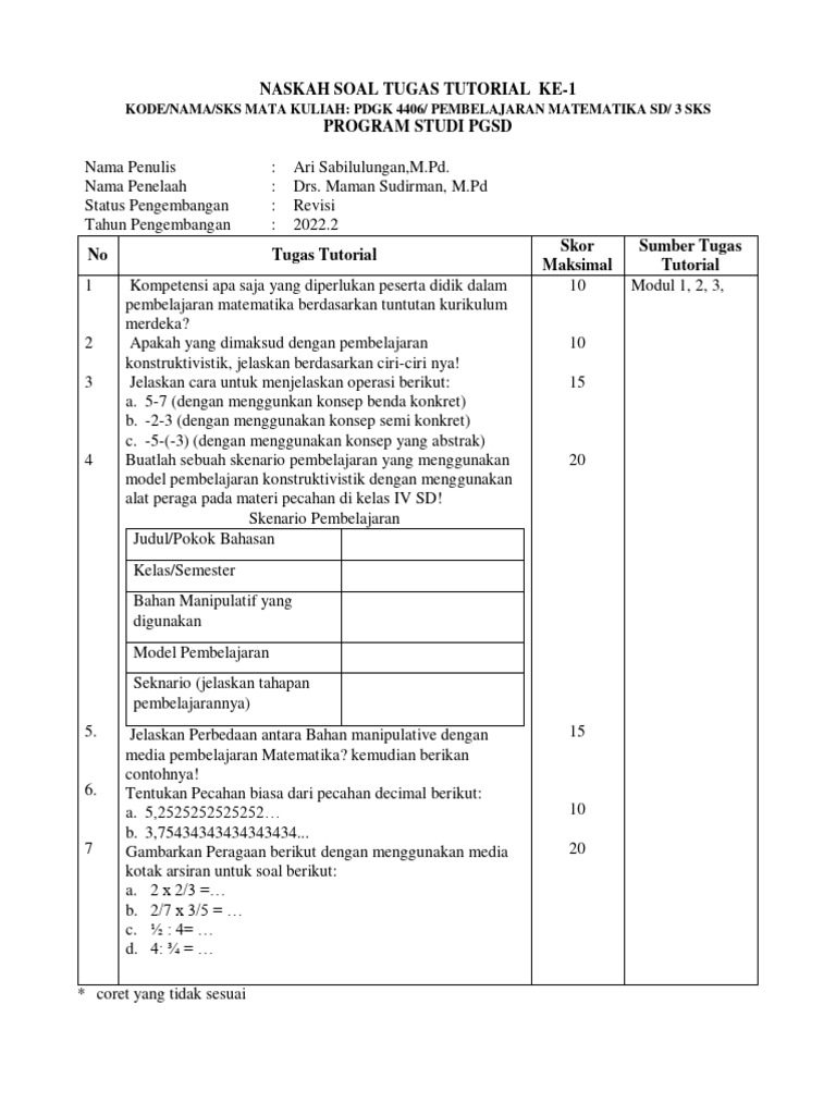 Soal Tutorial Pembelajaran Matematika | PDF | Komputer