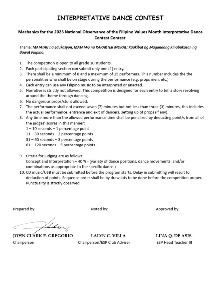 Interpretative Dance Contest Mechanics | PDF