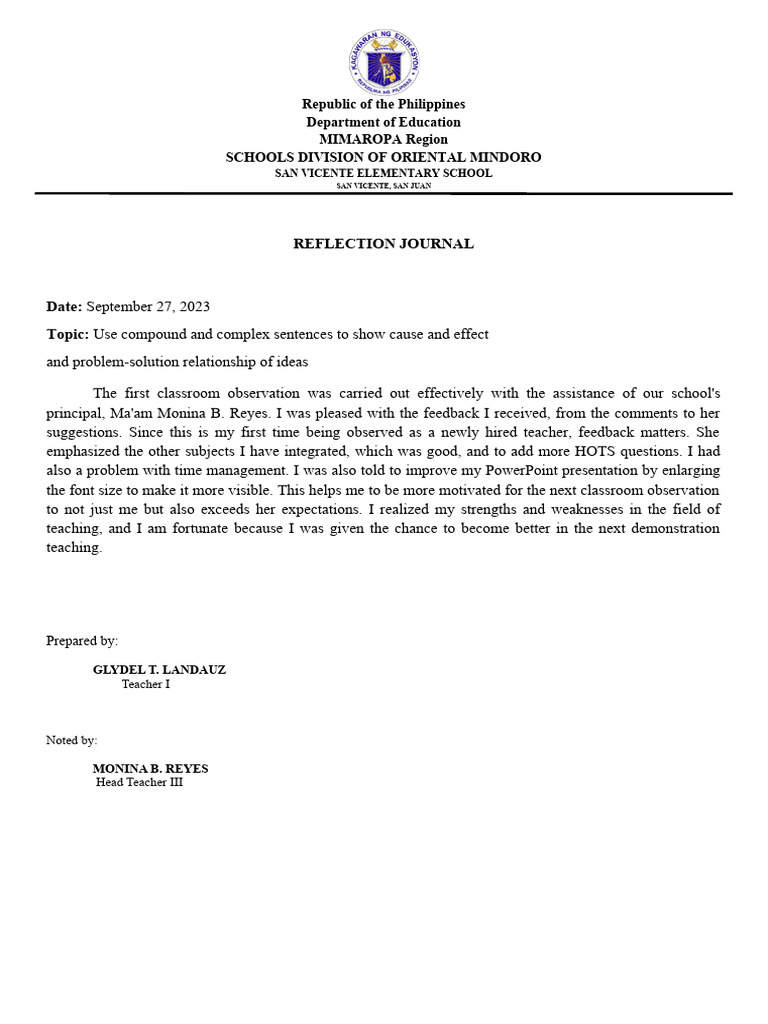 COT 1-REFLECTION JOURNAL | PDF