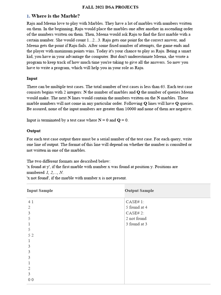 Fall 2021 Dsa Suggested Projects (Fathima) | PDF | Sequence | Numbers
