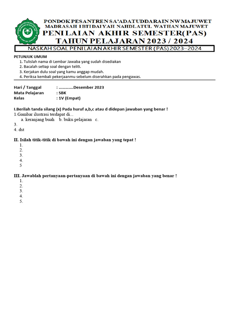 Kop Pas Soal 2023-2024 | PDF