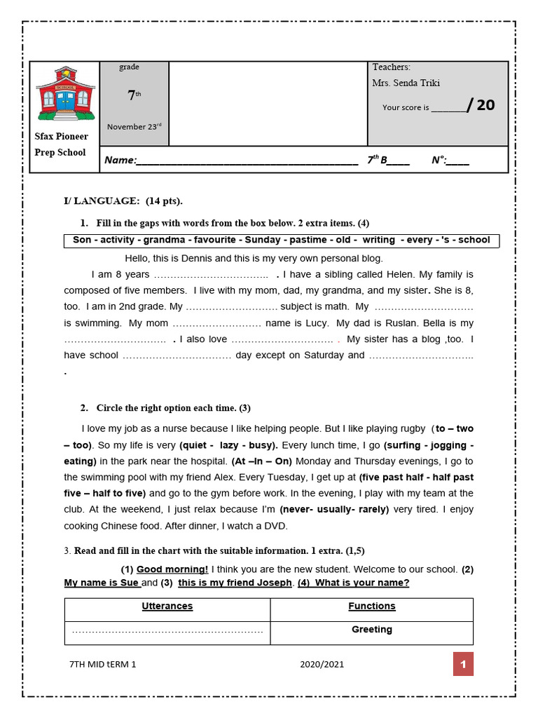 7th Grade Language and Spelling Test | PDF | Language Arts & Discipline