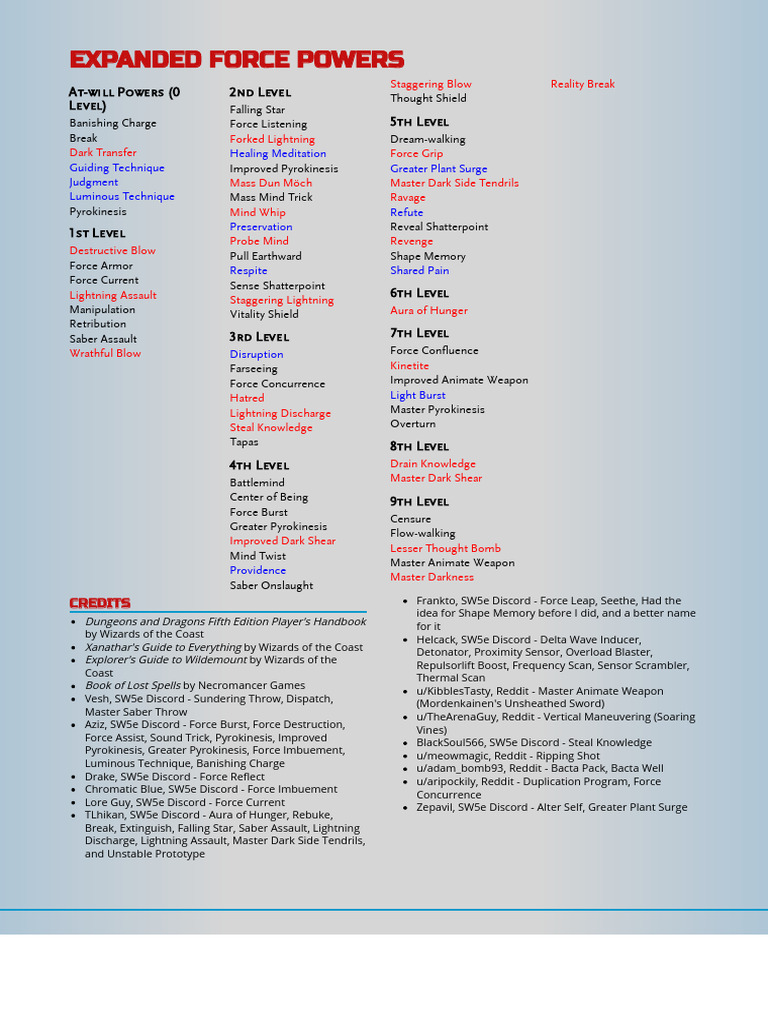 Expanded Force Powers - GM Binder | PDF | Dream | Lightning