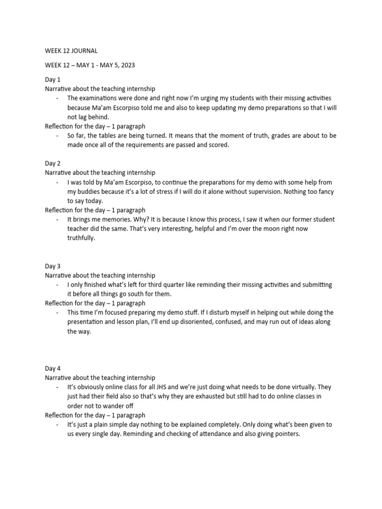 Week 12 Journal (Internship) Aboguin, Brian | PDF | Career & Growth