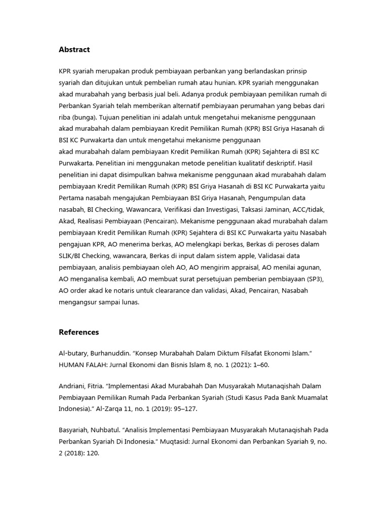 Mekanisme Penggunaan Akad Murabahah Dalam Pembiayaan Pemilikan Rumah | PDF