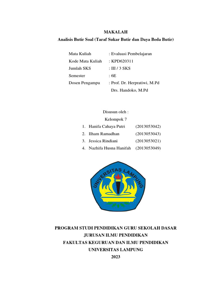 Makalah K7 - Analisis Butir Soal (Taraf Sukar Butir Dan Daya Beda Butir ...
