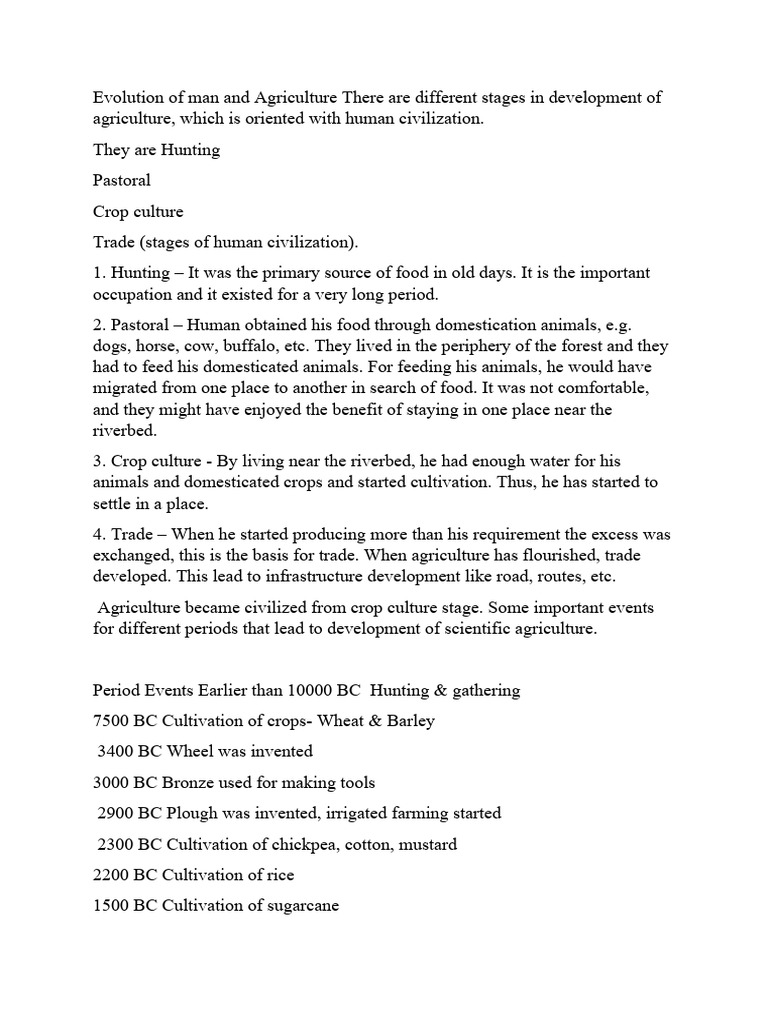 Evolution of Man and Agriculture There Are Different Stages in ...