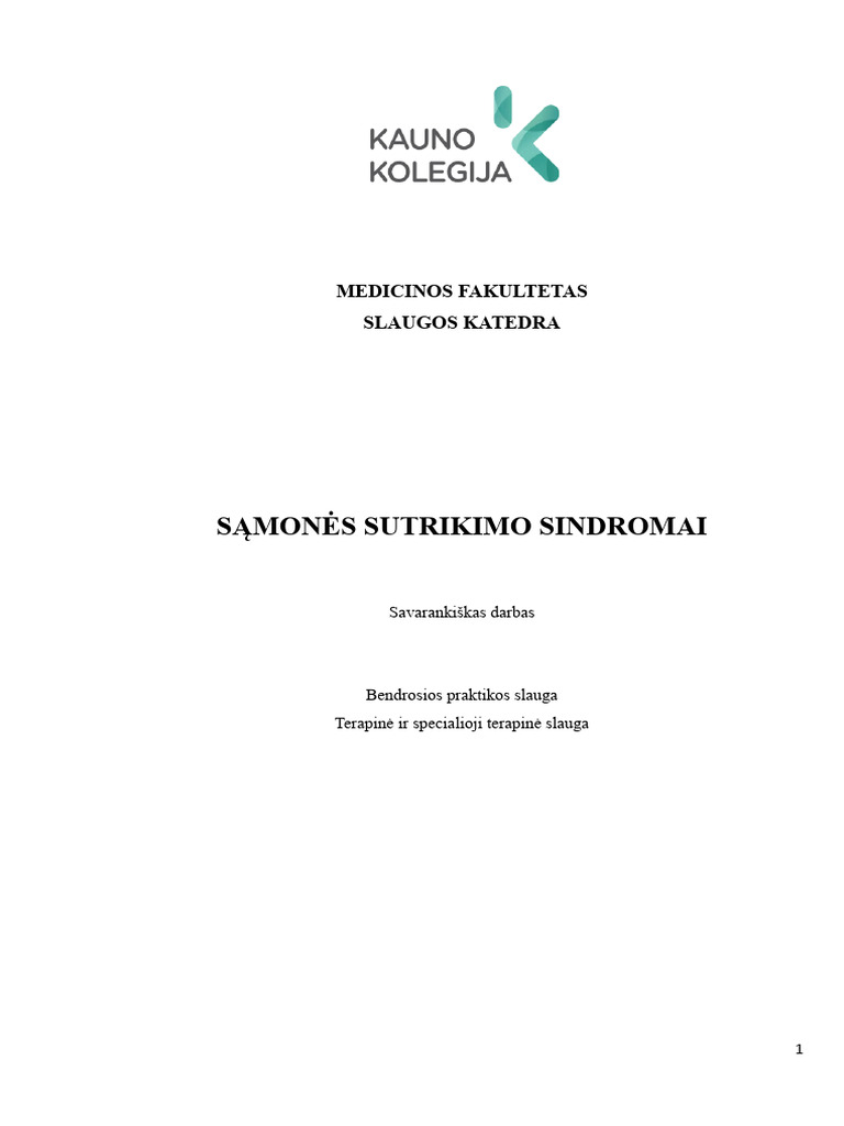 Sąmonės Sindromo Sutrikimai | PDF