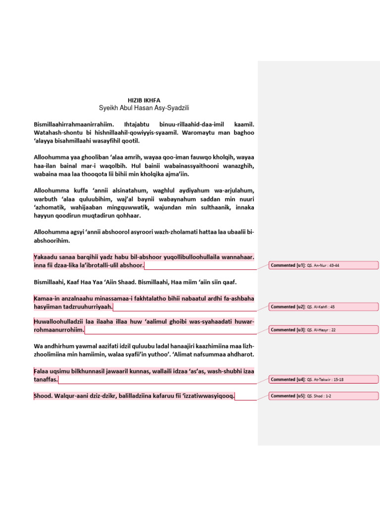 Hizib Ikhfa & Tata Cara Mengamalkan | PDF | Cabang Islam | Keyakinan ...