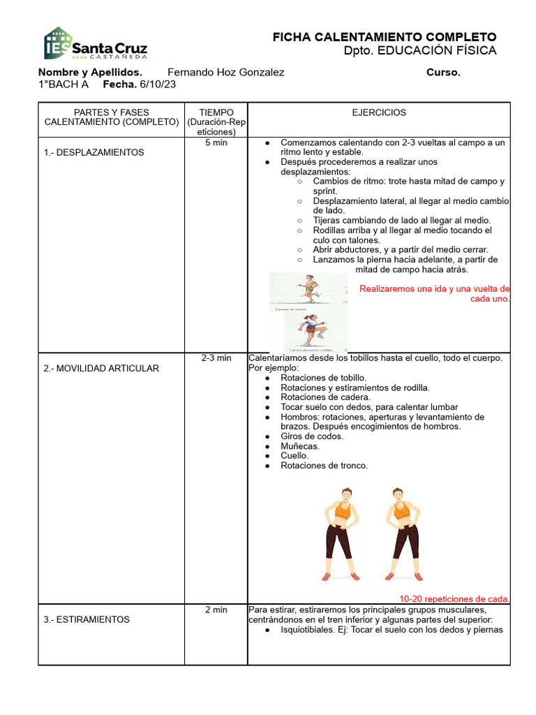 Ficha. Calentamiento (Completo) | PDF