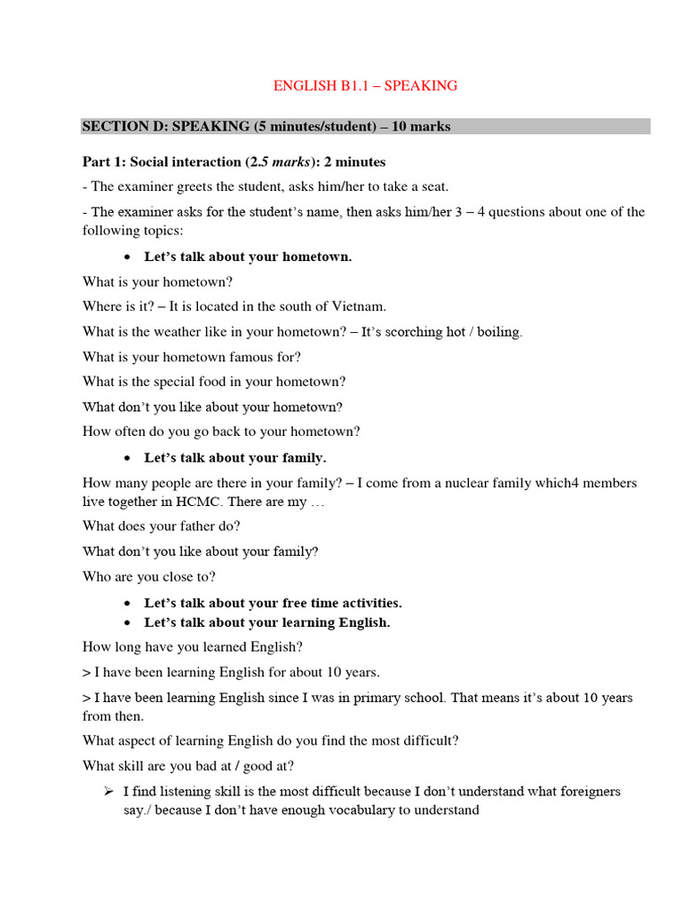 B11. SPEAKING Part 1 - Questions | PDF | Human Communication | Learning
