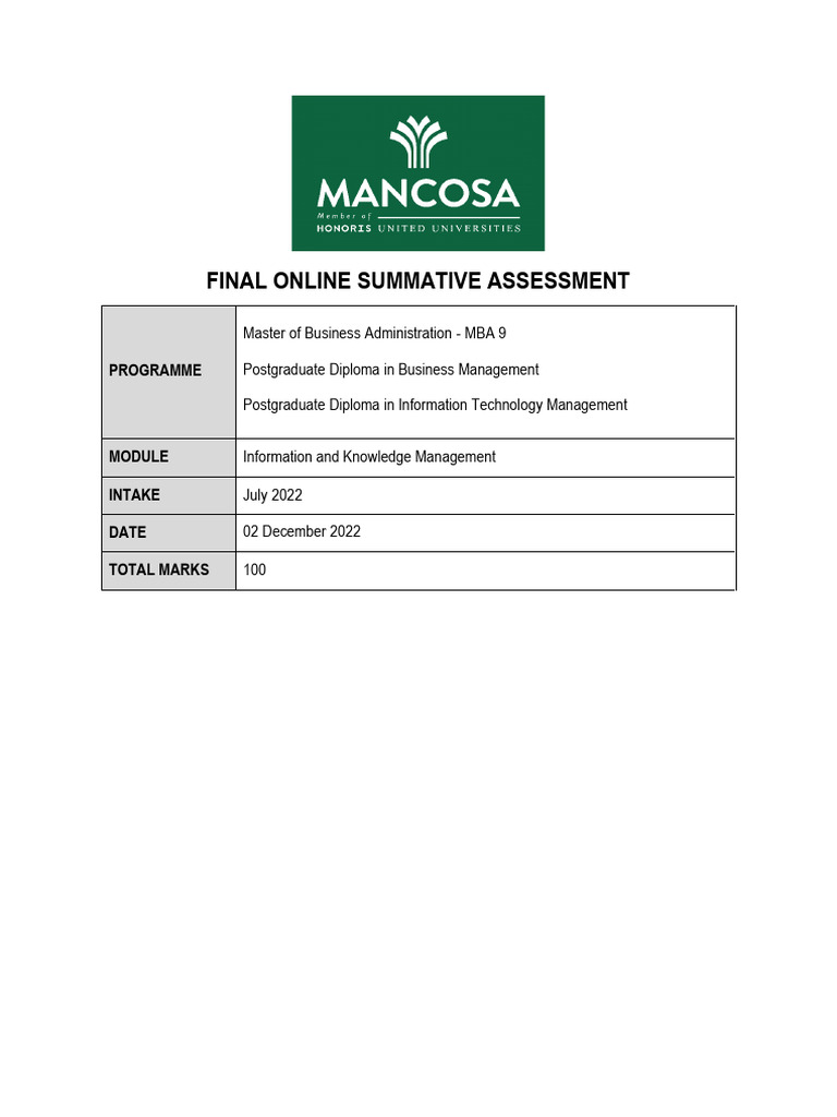 FINAL OSA - Information and Knowledge Management - MBA 9 + PGDBM + PGDITM | PDF | Information ...