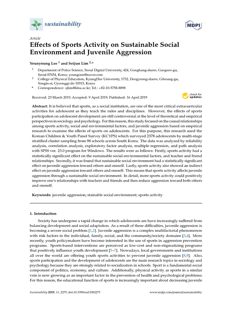 Effects of Sports Activity On Sustainable Social E | PDF | Aggression ...