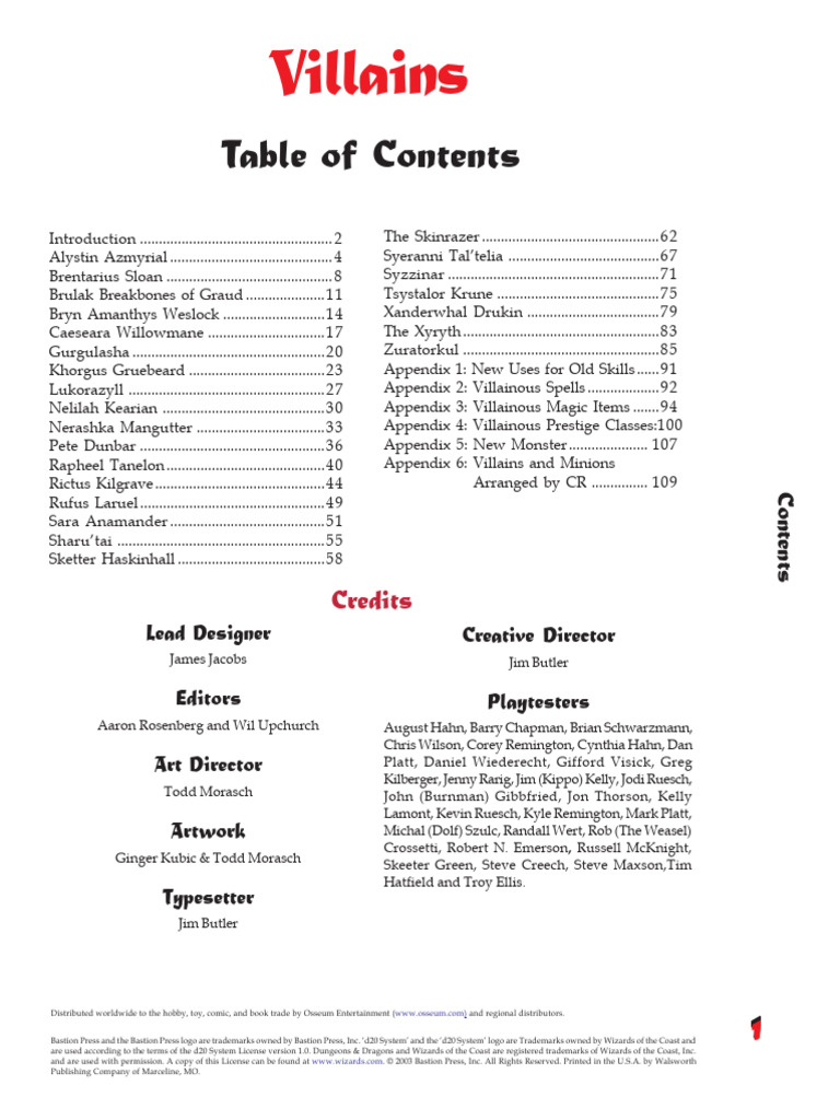 d20 Bastion Press Villains | PDF | D20 System