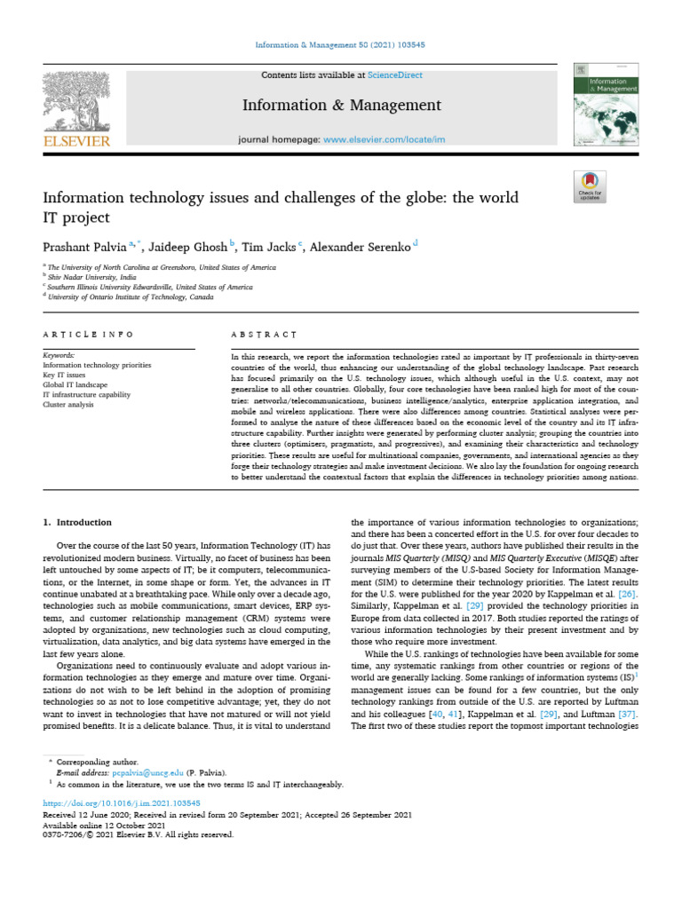 Information Technology Issues and Challenges of The Globe - The World ...