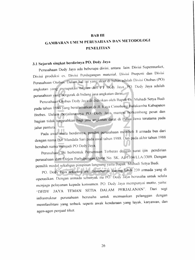 Sejarah dan Struktur PO Dedy Jaya | PDF