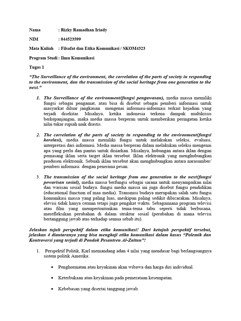 Rizky Ramadhan Iriady Tugas 1 - Filsafat Etika Komunikasi | PDF