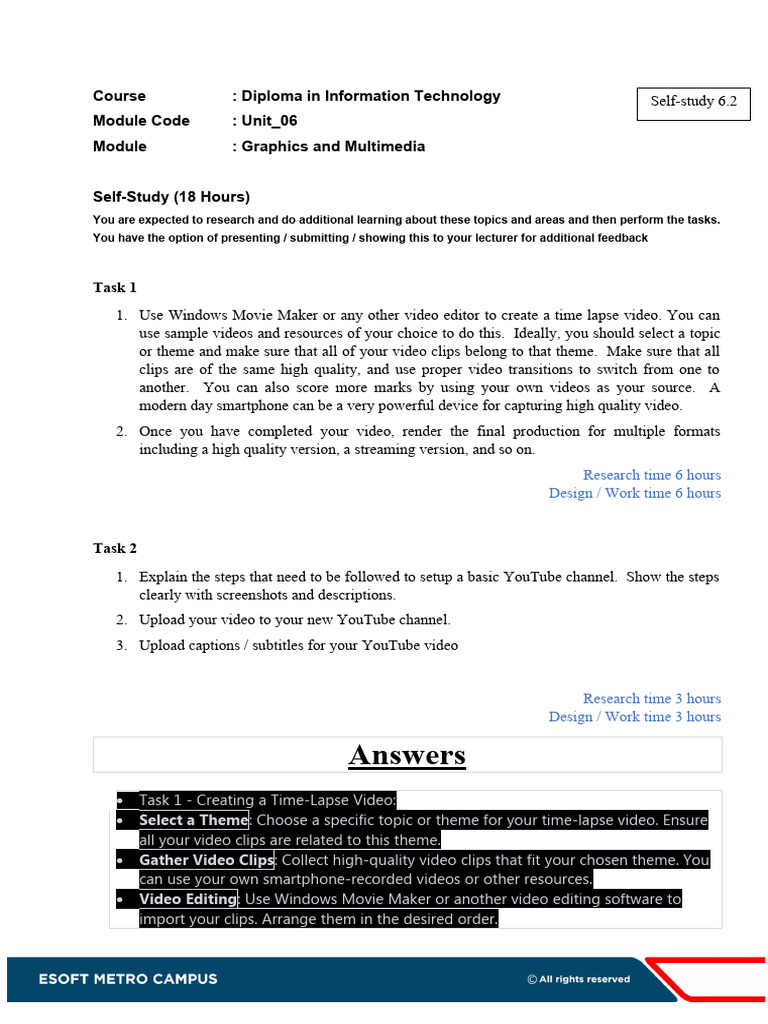 3013-1655451532918-S20-SelfStudy - 6.2 (18 Hours) | PDF | You Tube | Video