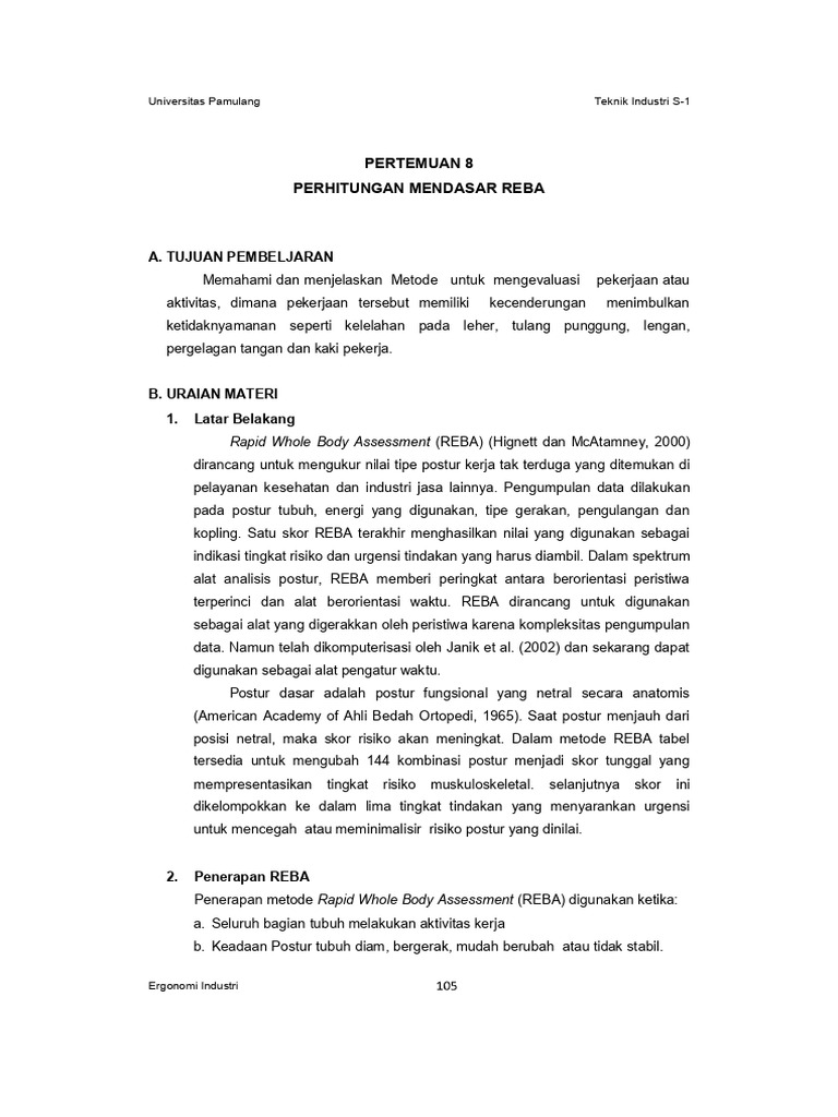 Metode Penilaian REBA Ergonomi | PDF