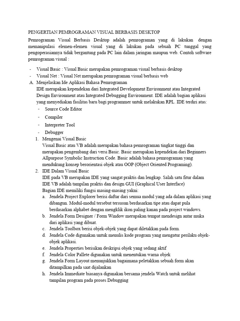 Pengertian Pemrograman Visual Berbasis Desktop | PDF