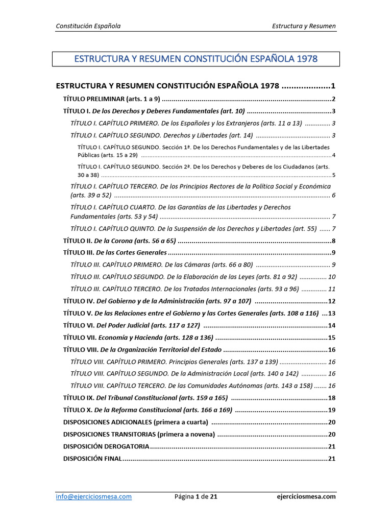 Estructura Resumen Constitucion Espanola Pdf Legislador Judicaturas