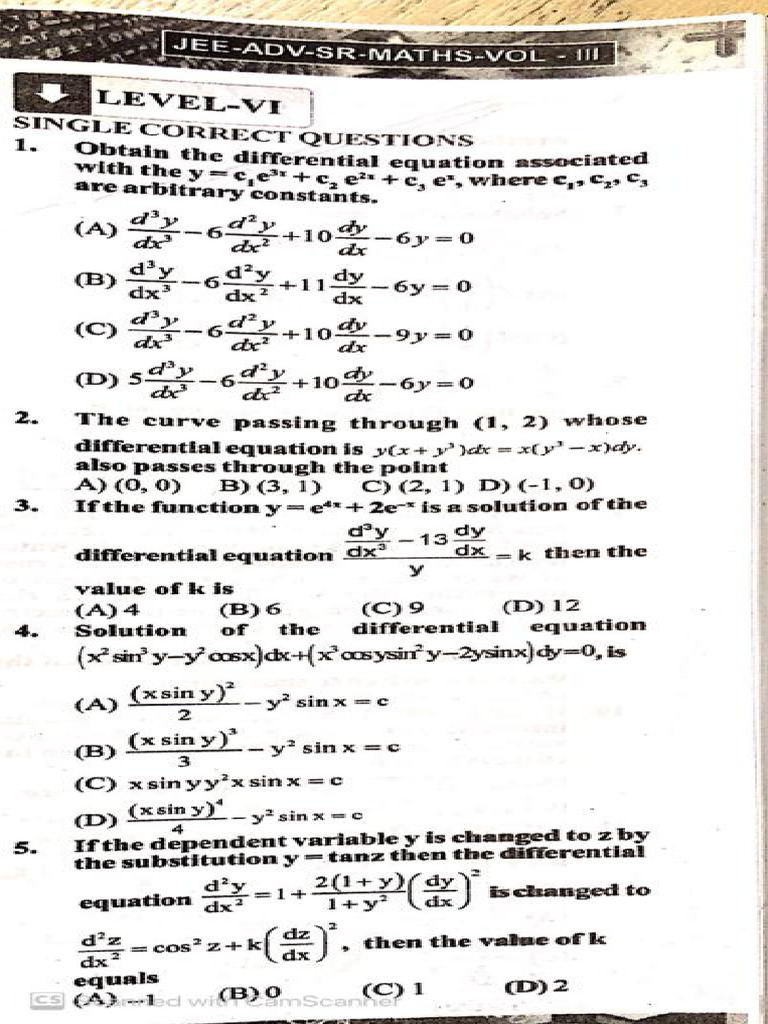Differential Equations - Narayana Material - Level-06 | PDF