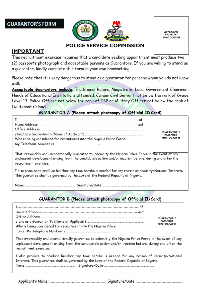 Guarantor Form PSC | Download Free PDF | National Security | Government And Personhood