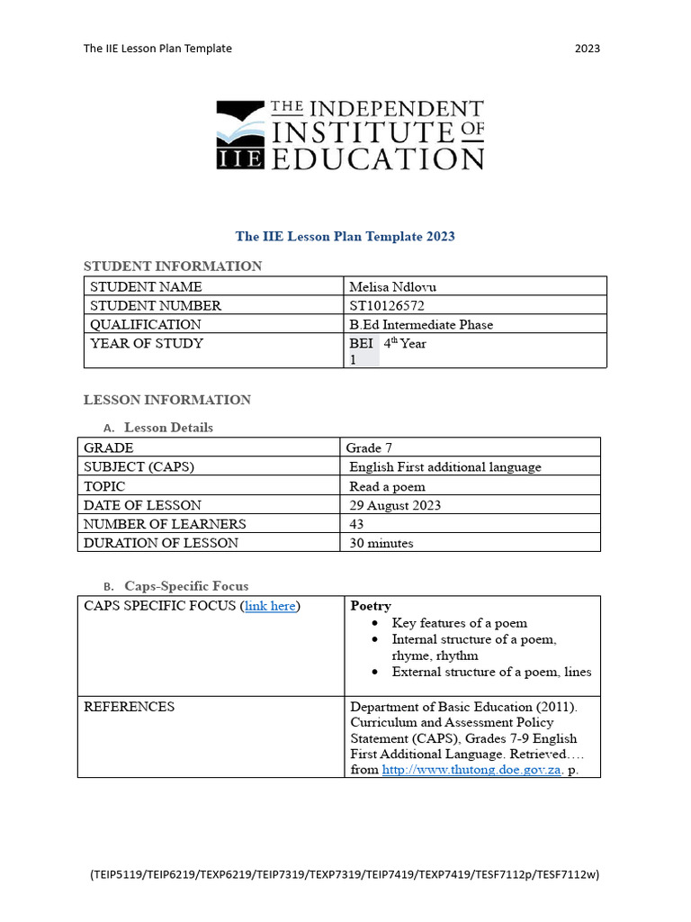 Lesson Plan - TERM 3 English | PDF | Lesson Plan | Cognitive Science