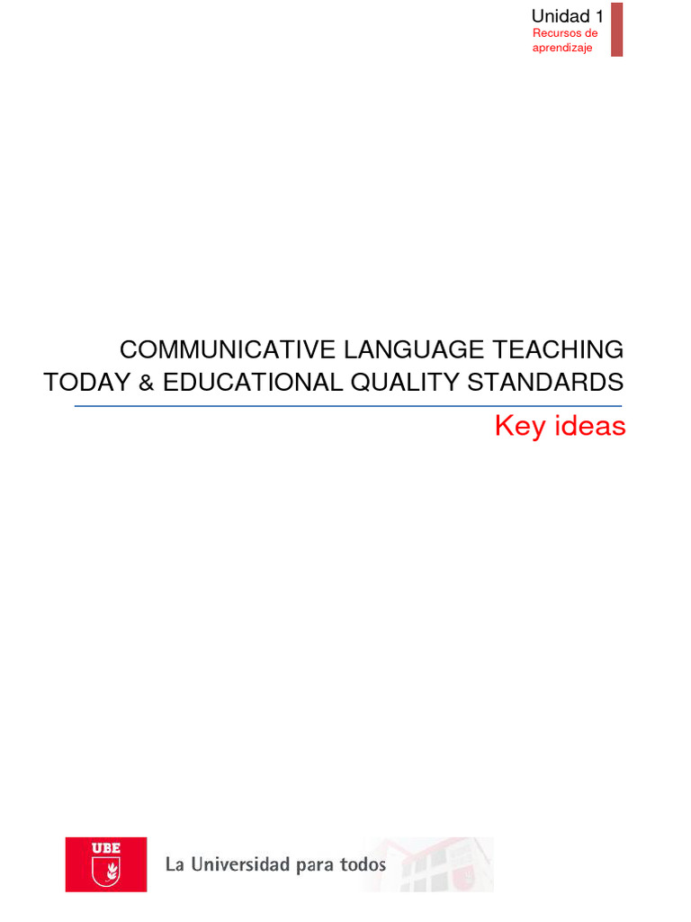 Resumen Del Contenido de La Unidad 1 Communicative Language Teaching ...